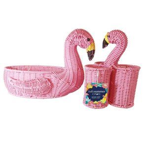 Ciroa | Dining | Ciroa Flamingo Bowl Pink Wicker Basket And Utensil ...